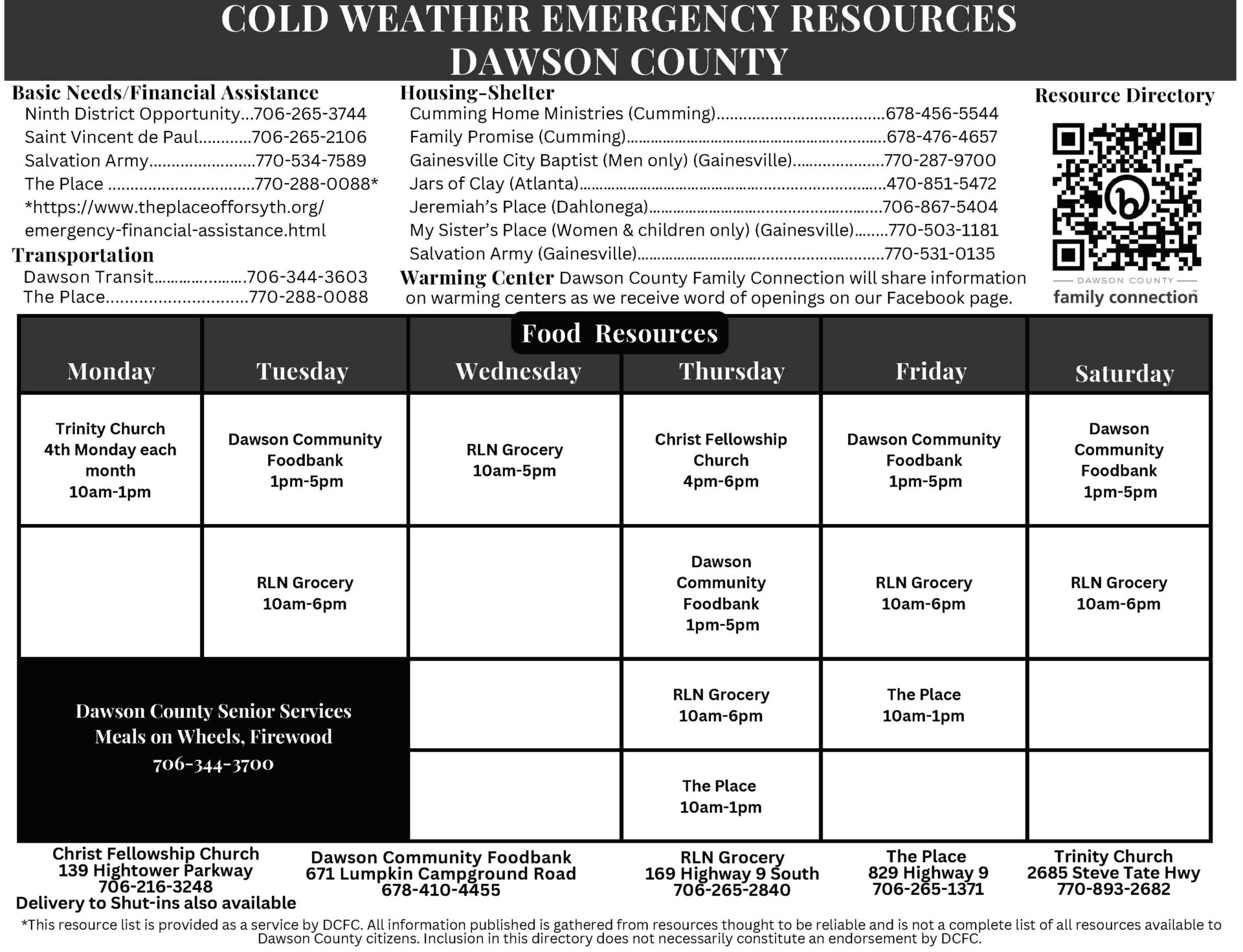 Cold Weather Emergency Resources | Dawson County – GAFCP