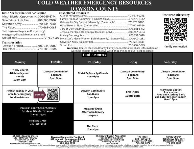 Cold Weather Emergency Resources | Dawson County – GAFCP